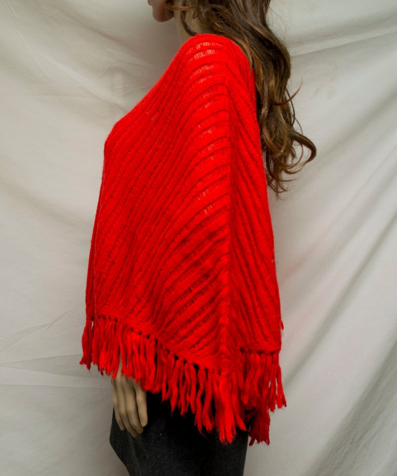 Poncho Top, Knit Poncho, Orange, Fringed Poncho - Etsy