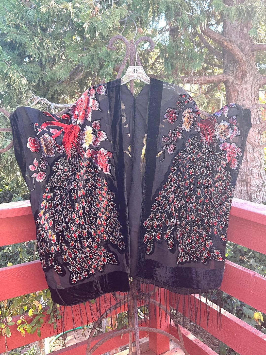 Red and Black Velvet, Peacock Kimono, Burnout Kimono, Night, Dress ...