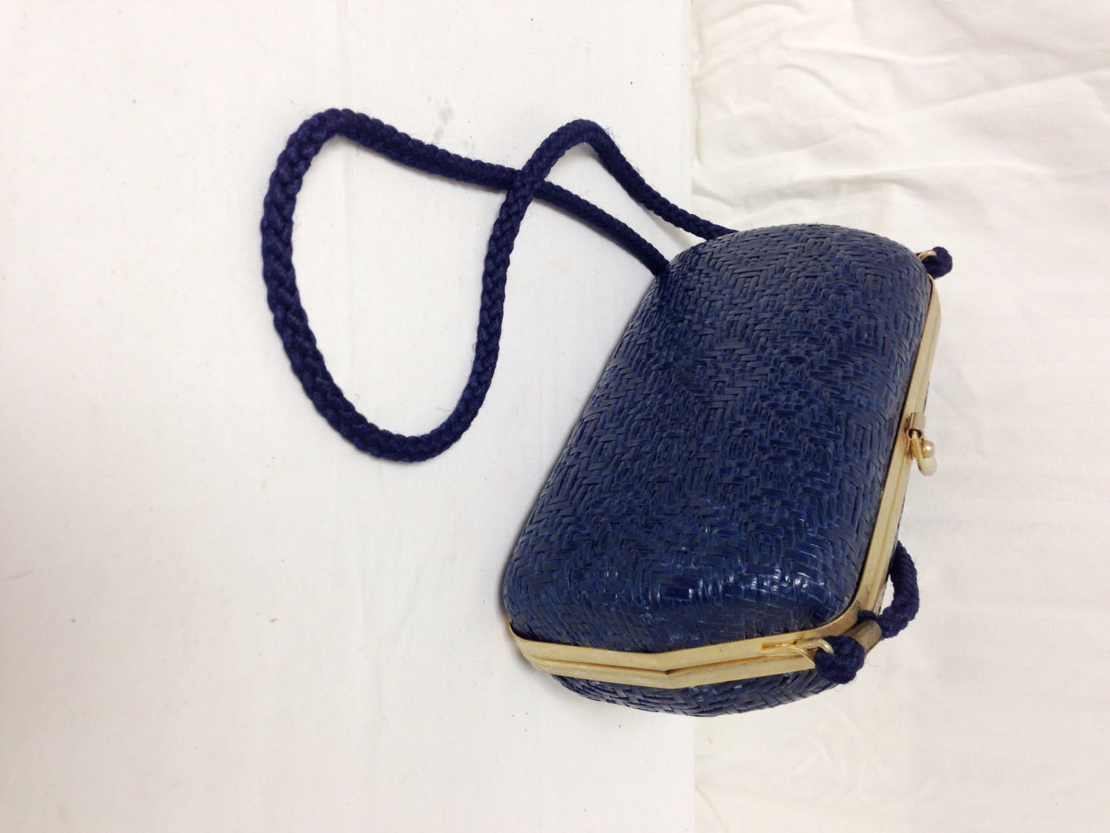 Vintage Box Pursebag Woven Straw Dark Blue Shoulder Bag | Etsy