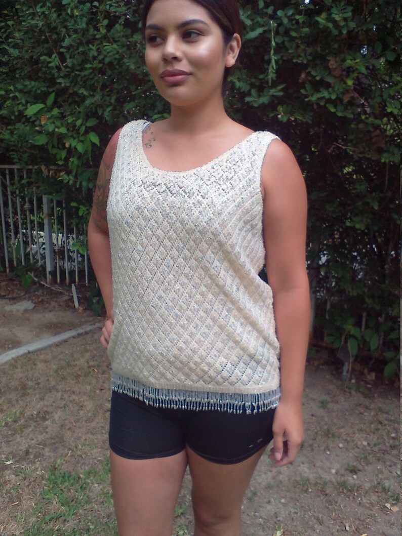 1960sbeaded Tank Topcreamsequinbeads60s - Etsy