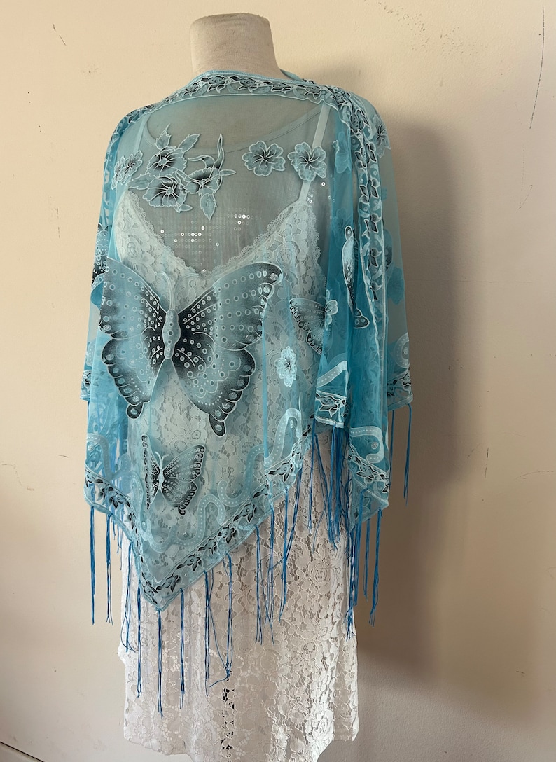 Semi Sheer Poncho, Butterfly, Beautiful, Handmade, Poncho Top - Etsy