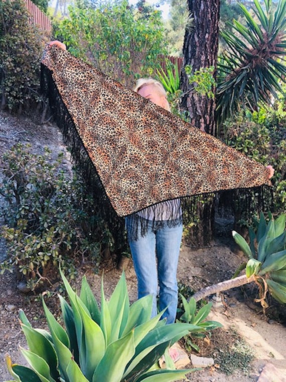 Cheetah print shawl,Spanish shawl, piano scarf,Fringe… - Gem