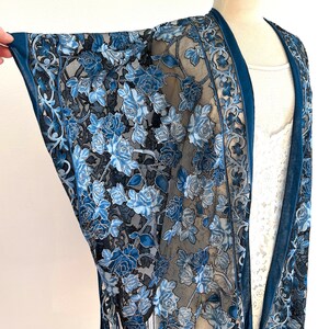 Blue Floral, Rose, Kimono, Roses, Fringed, Handmade, Kimono With ...