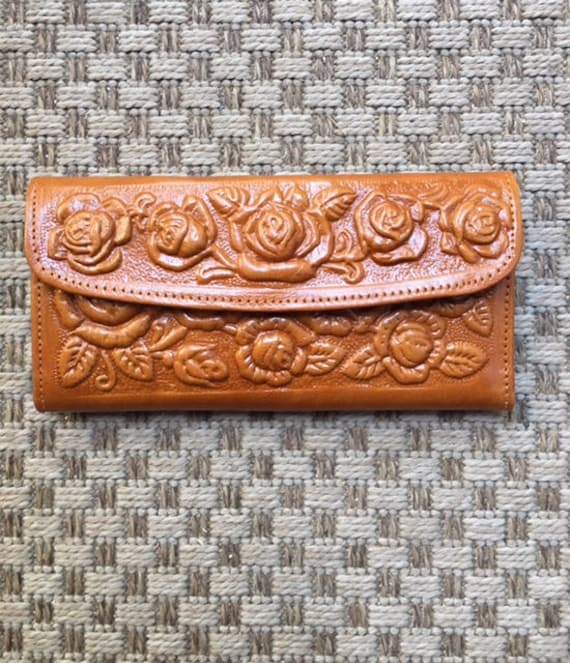Tooled Leather Wallet ,Roses,Rose wallet,tooled leath… - Gem
