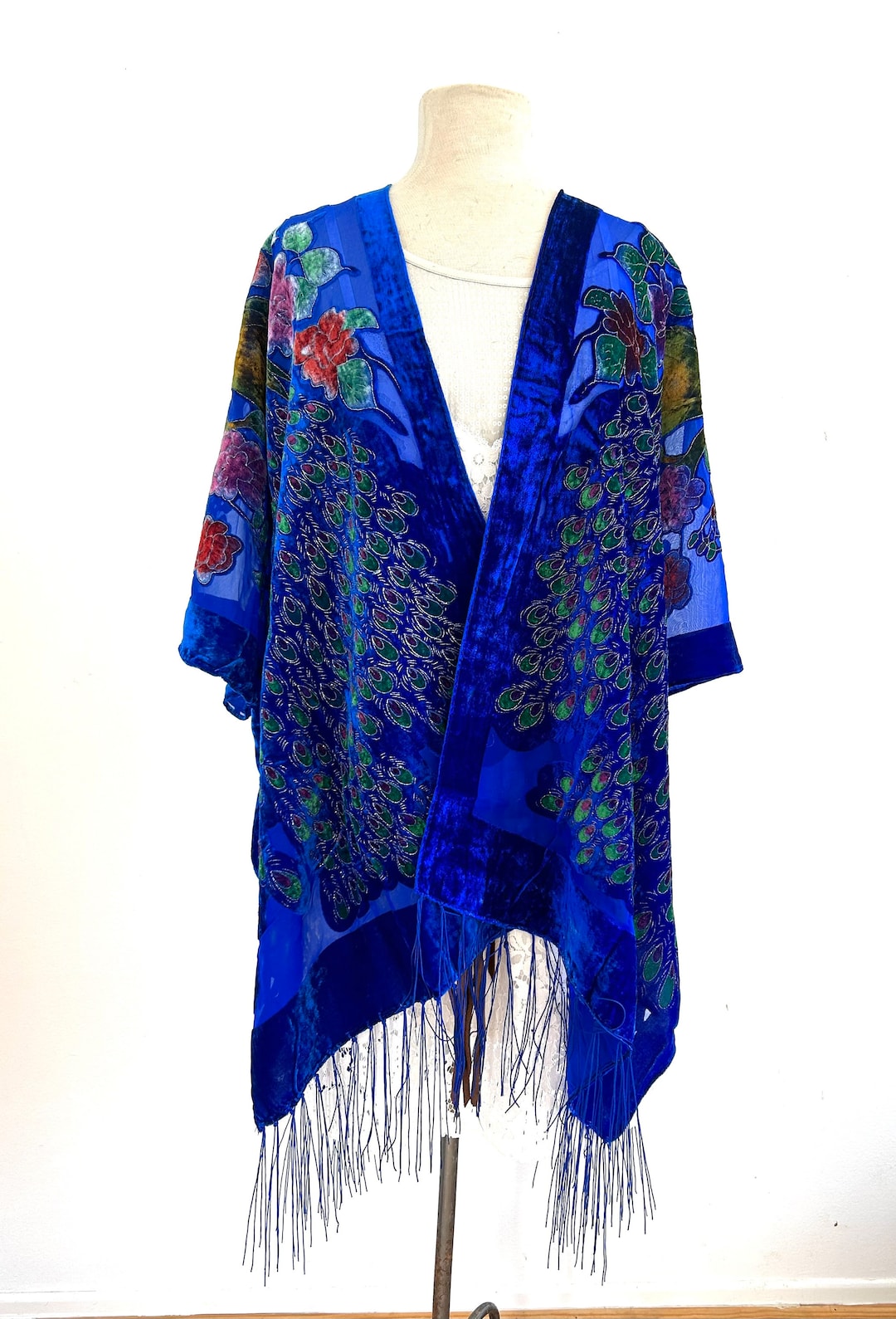 Royal Blue Velvet, Peacock Kimono, Burnout Kimono, Velvet Robe ...