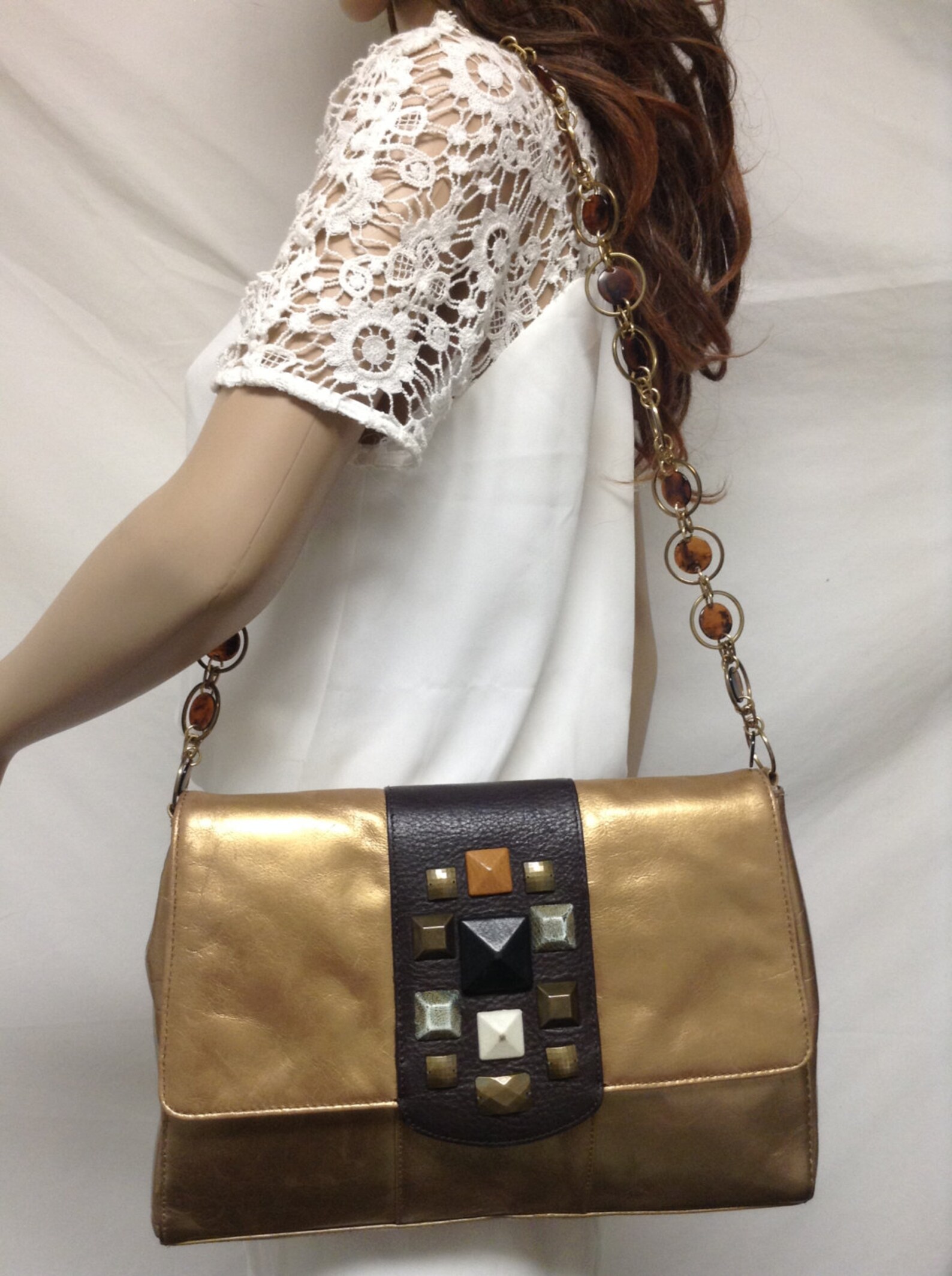 Alfani gold pursebag1980sGold Leather Shoulder | Etsy