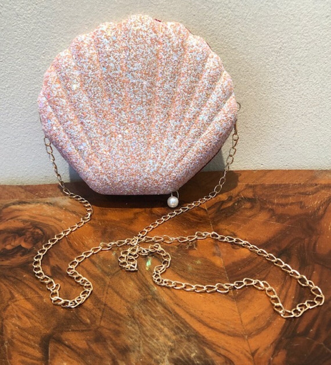 Sparkling Pink Shell Purse, Shoulder Bag, Formal Purse, Fan Purse - Etsy