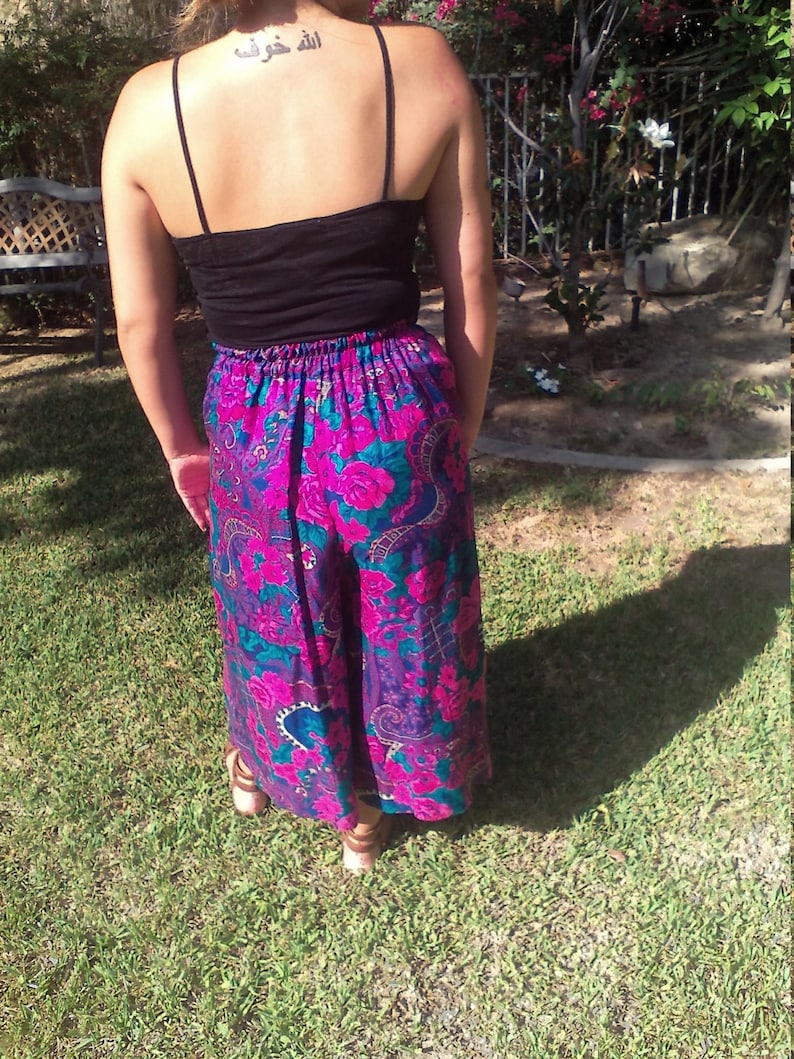 Cullotes Skirt,purple Flowers, Paisley,pink,purple Green, Medium, Skirt ...