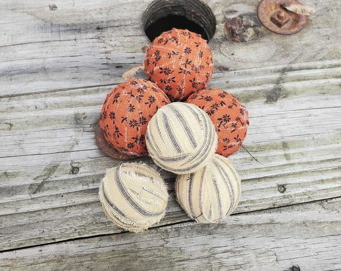 Primitive Fall Rag Balls, Fall Bowl Fillers, Rag Balls, Set of Six ...