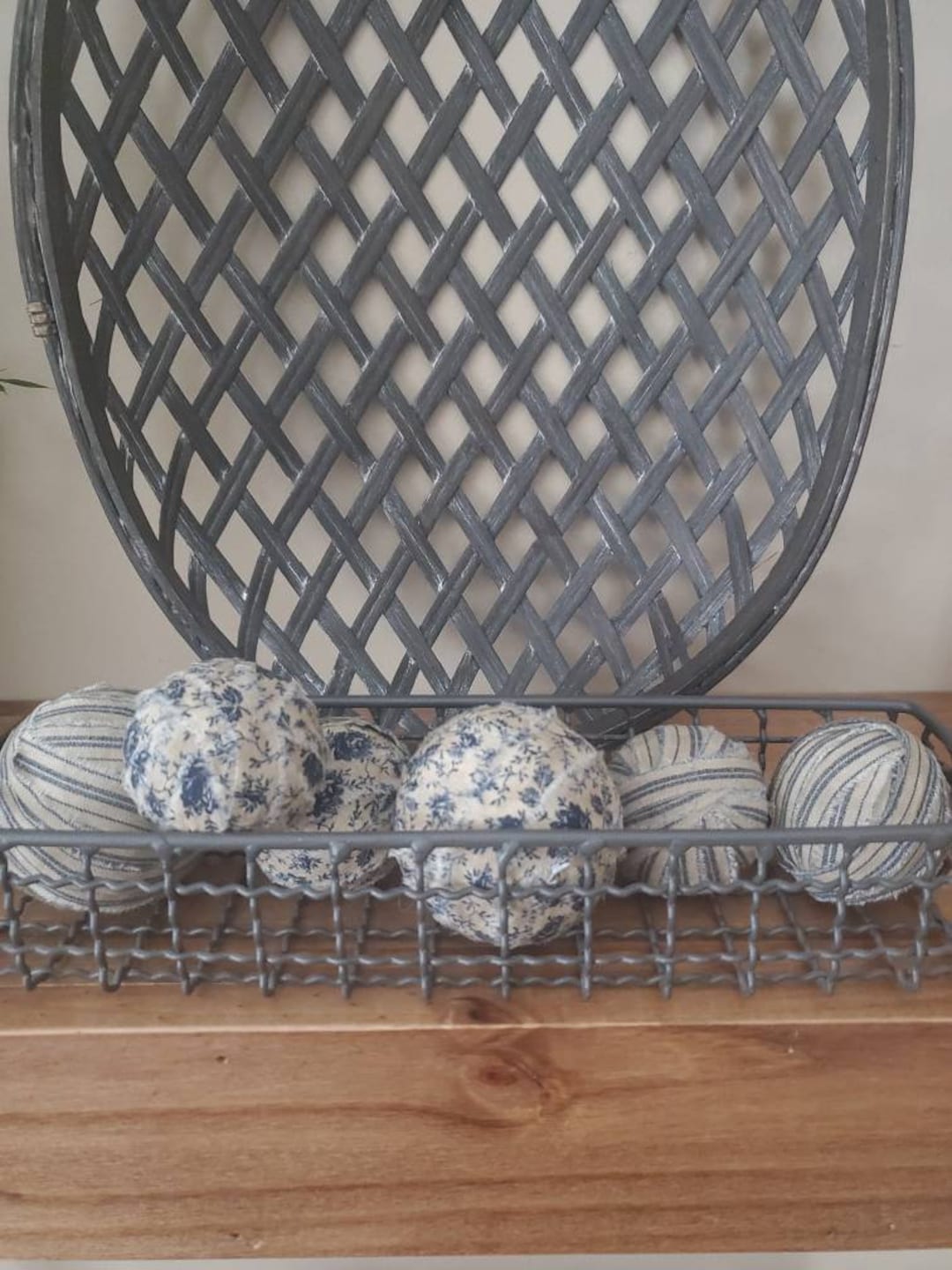 Farmhouse Bowl Filler, Rag Balls, Navy Blue and Tea Dyed Floral Fabric ...