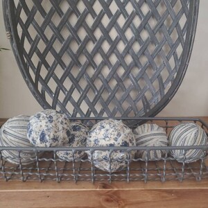 Farmhouse Bowl Filler, Rag Balls, Navy Blue and Tea Dyed Floral Fabric ...