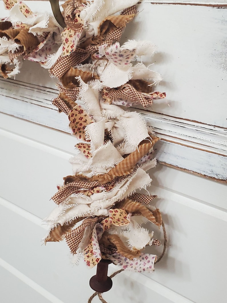 Country Rag Garland, Primitive Garland, Rustic Farmhouse Banner ...