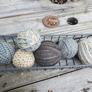 Tiered Tray Rag Balls, Farm House Rag Balls, Blue and Wheat Rag Balls ...
