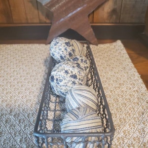 Farmhouse Bowl Filler, Rag Balls, Navy Blue and Tea Dyed Floral Fabric ...