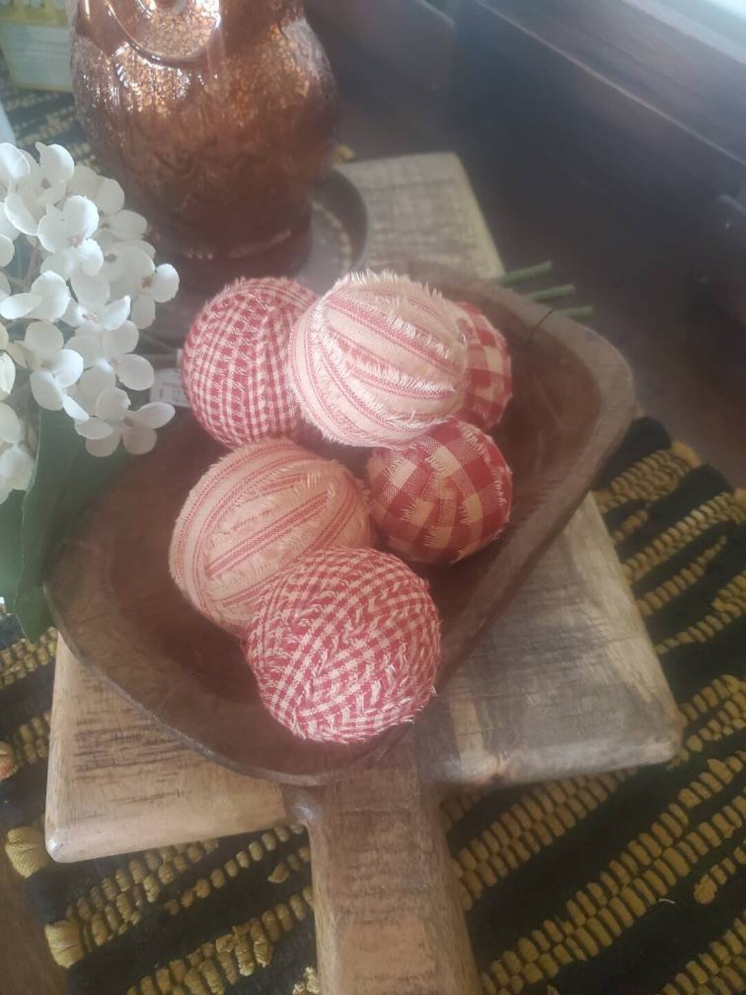 Red Rag Balls, Fabric Balls, Primitive Rag Balls, Dough Bowl Fillers ...