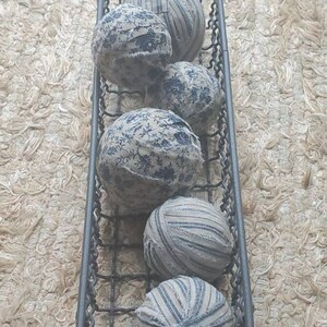 Farmhouse Bowl Filler, Rag Balls, Navy Blue and Tea Dyed Floral Fabric ...