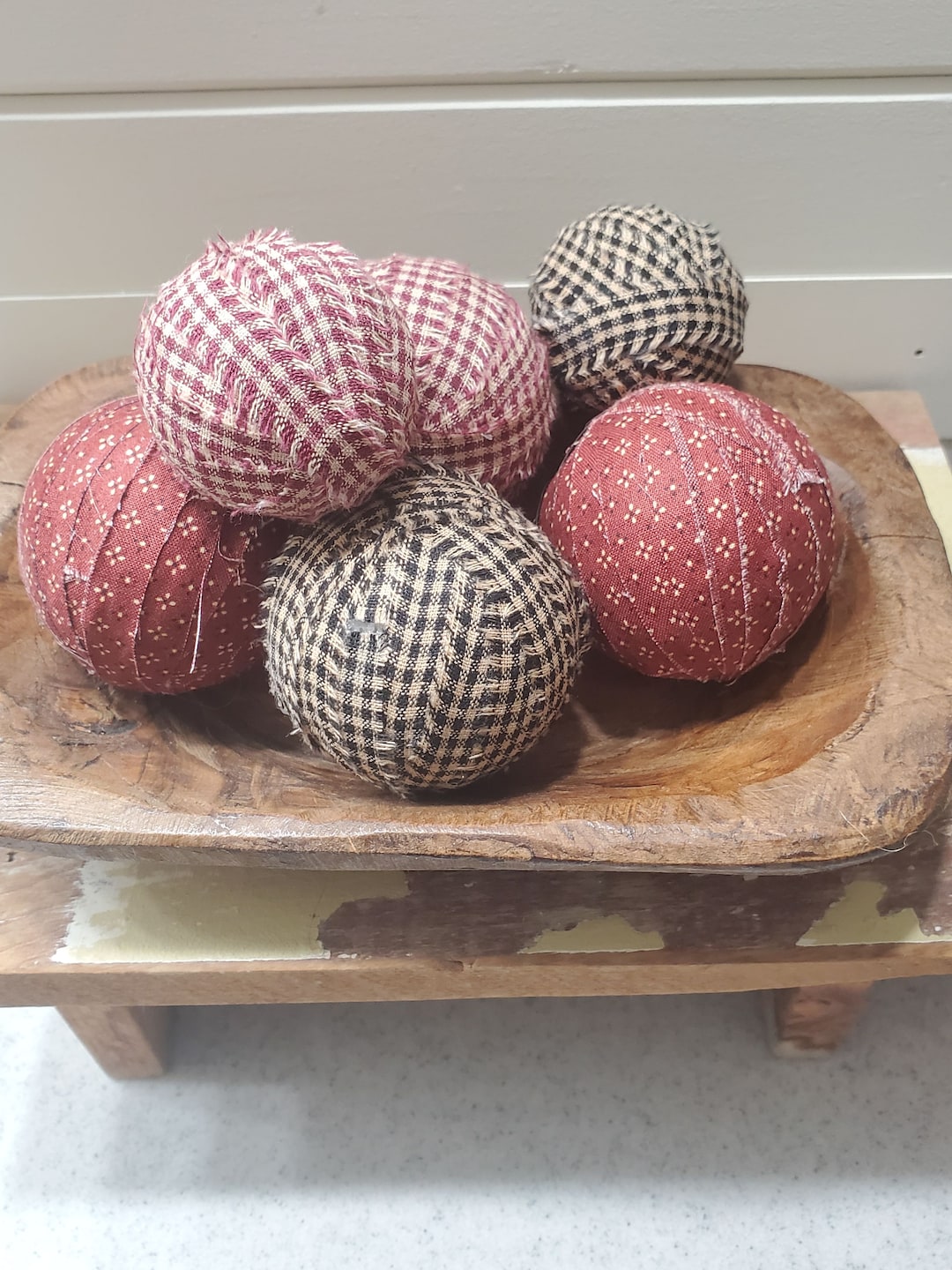 Farmhouse Country and Gingham Check Rag Balls, Tier Tray Filler, Dough ...