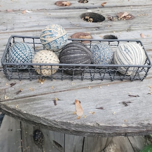 Tiered Tray Rag Balls, Farm House Rag Balls, Blue and Wheat Rag Balls ...