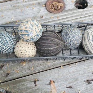 Tiered Tray Rag Balls, Farm House Rag Balls, Blue and Wheat Rag Balls ...