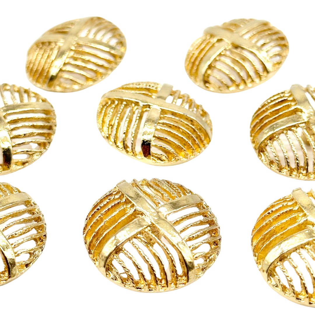 6 Pcs Vintage Cross Pattern Shank Buttons - Gold, Fish Bone Effect ...