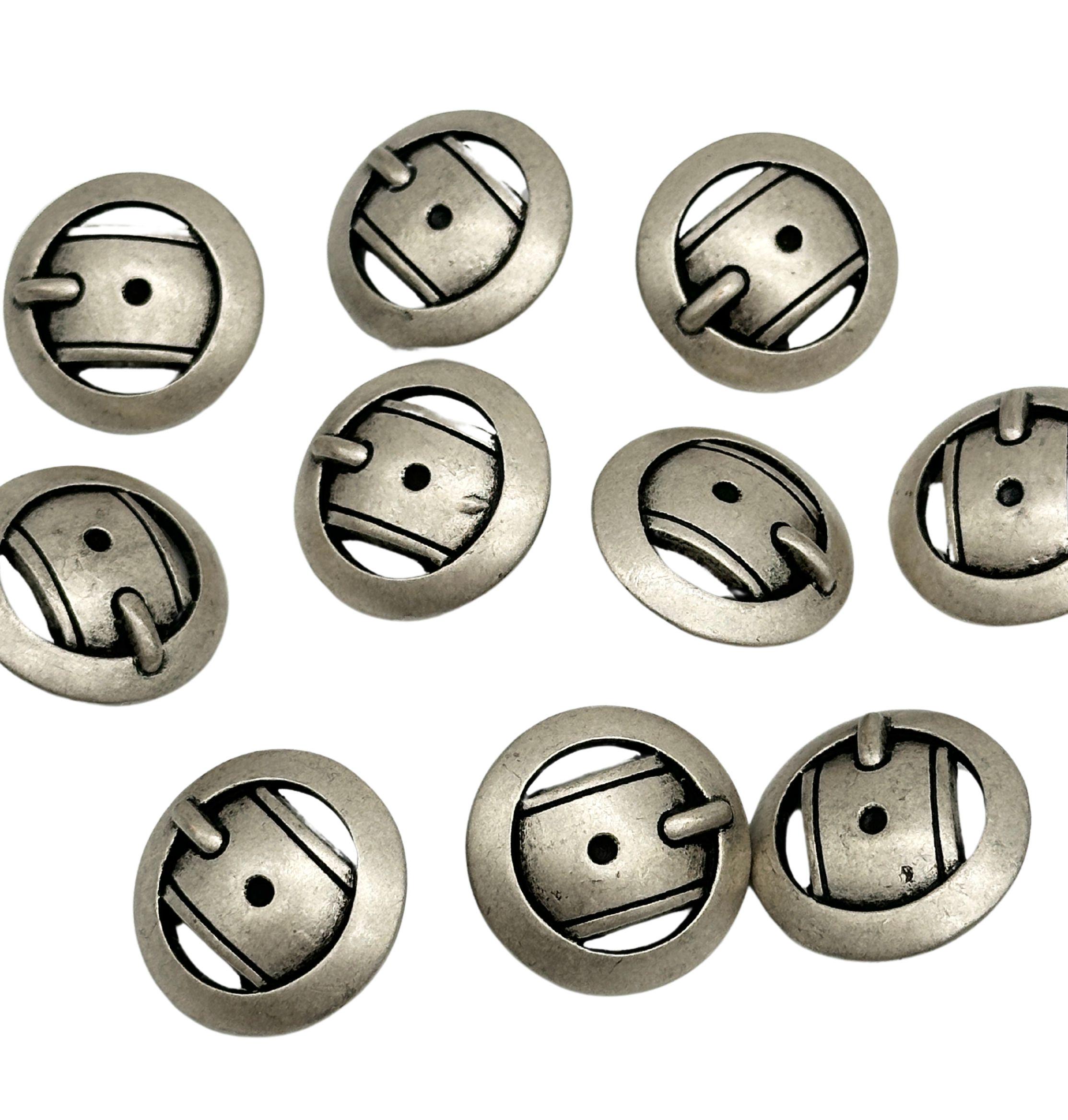 12 Vintage Buckle Shank Buttons: Antique Silver Metal, Made in Italy - Etsy