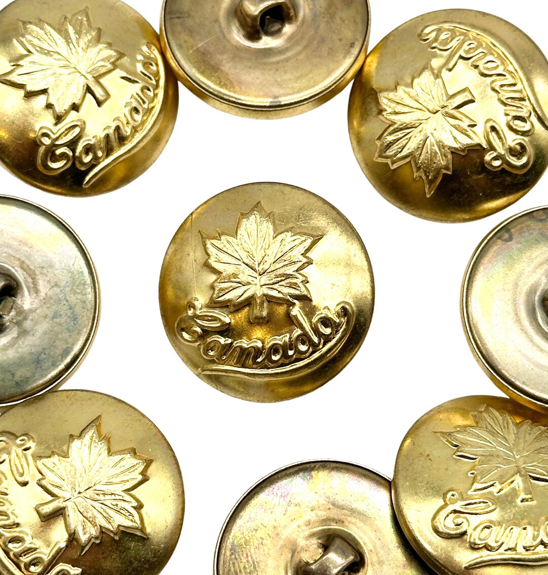 12 Pcs Vintage Canadian Maple Leaf Shank Buttons | Gold Metal Sewing ...