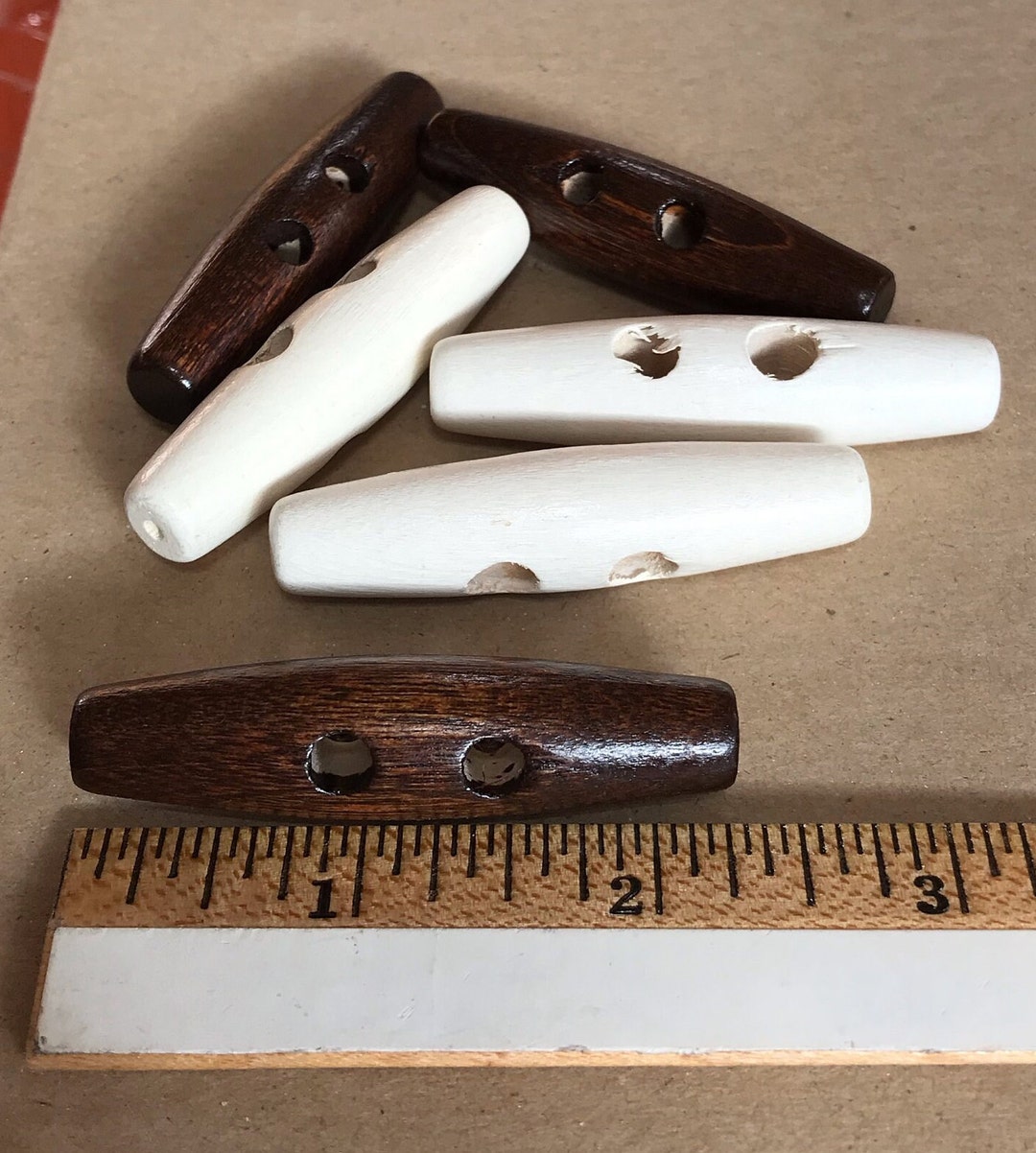 6 Pieces Vintage wood toggles 2 Hole 1953 Size is 2.25 Length in White ...