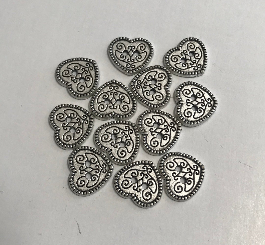1 Dozen Vintage heart Ant Silver 2 Hole Button - Etsy