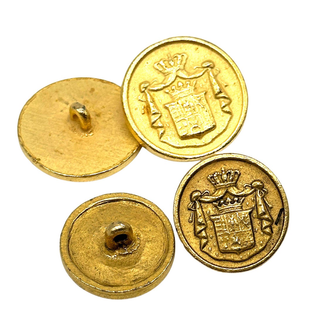 Vintage Royal Crest Shank Buttons: Gold Metal Embellishments (set of 12 ...