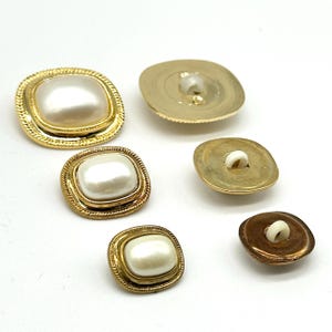 6 Pcs Vintage Rectangular Pearl Shank Buttons Gold Rim, 1980s, Multiple ...