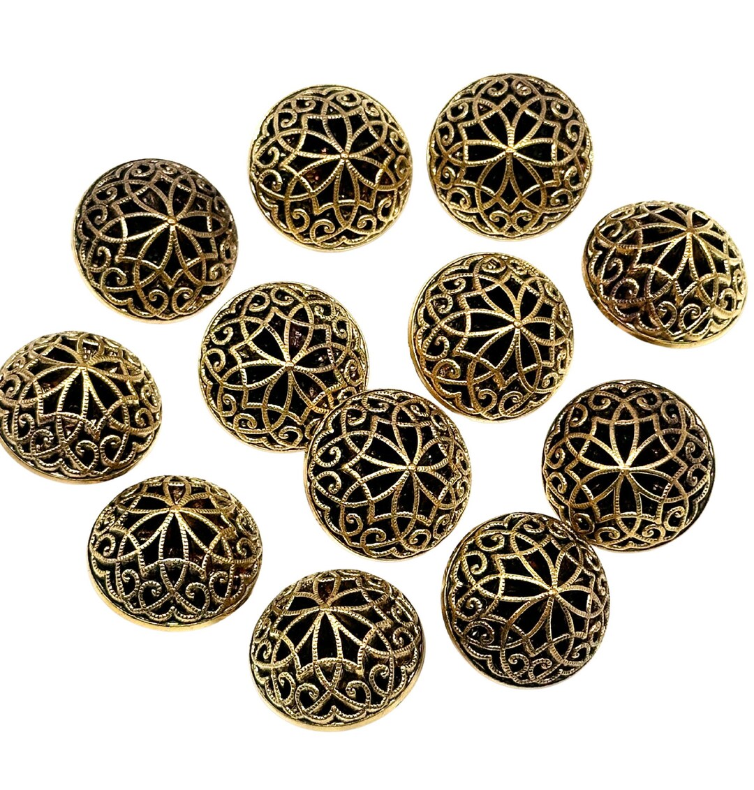 12 Vintage Art Deco Floral Buttons: Antique Gold Sewing Embellishments ...