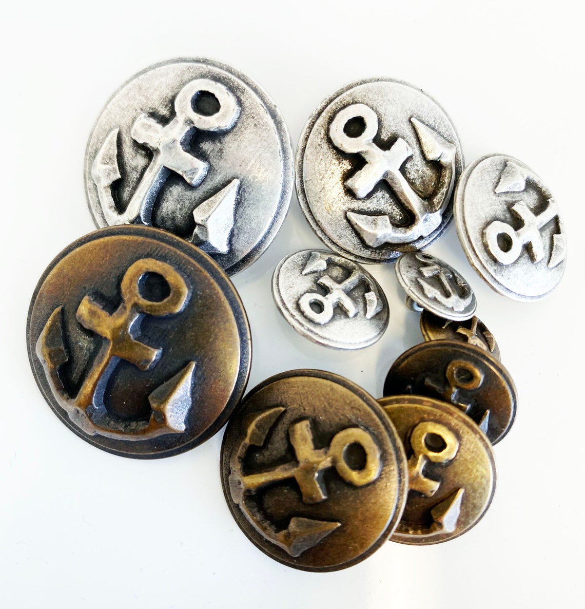 Nautical Anchor Embellished Buttons 1 Dozen Antique Silver Etsy