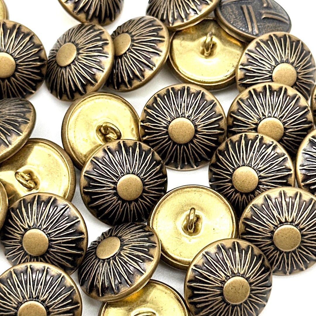 12 Pcs Vintage Art Deco Metal Shank Buttons, Antique Brass, 30L or 3/4 ...