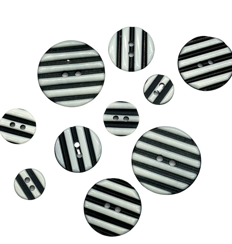 Vintage Black & White Striped Buttons: 90s French Designer Style (set ...