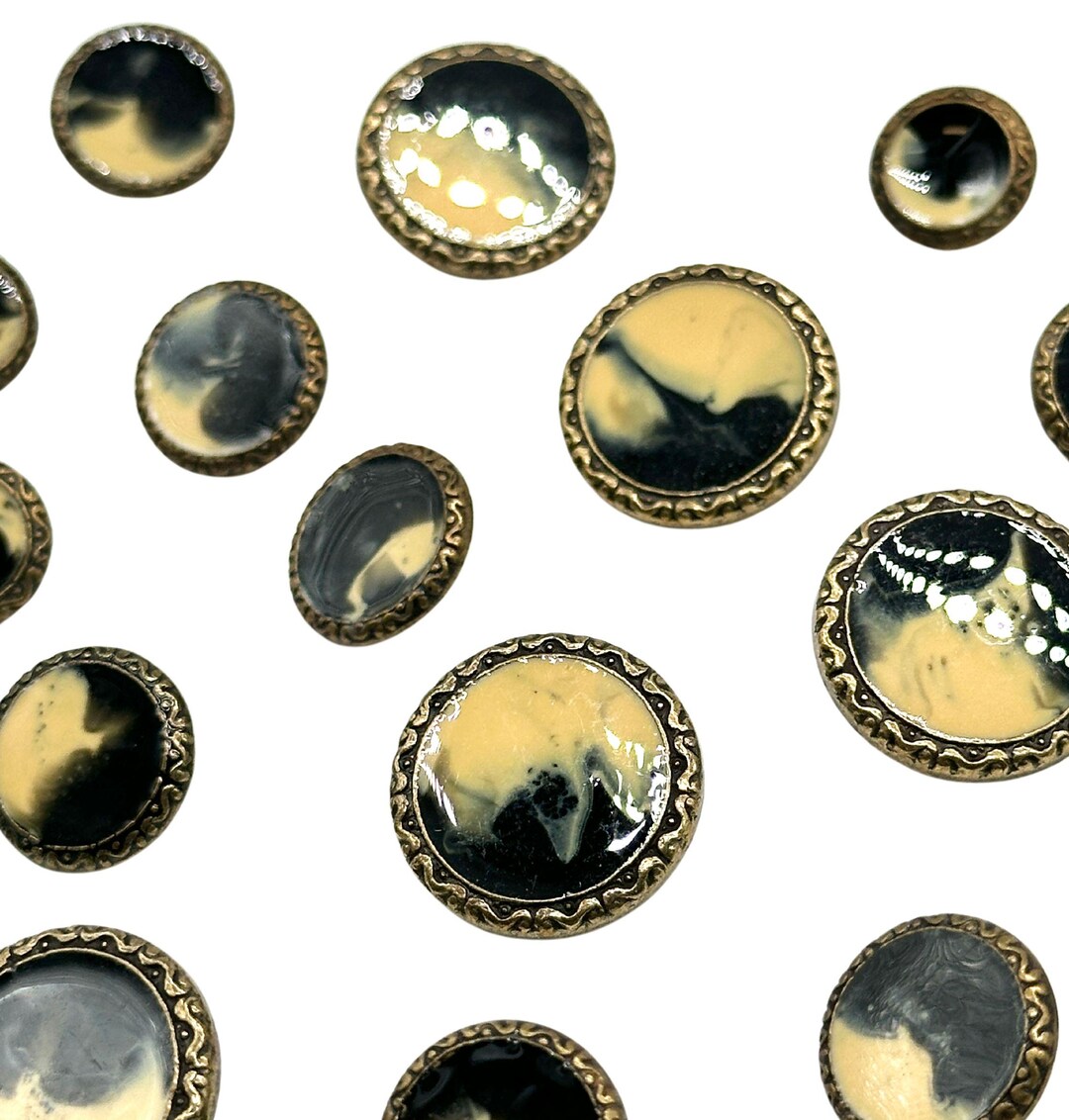 12 Pcs Vintage Brass Frame Shank Buttons Epoxy Resin Insert, Multiple ...