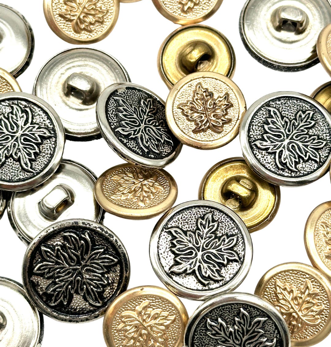 12 Pcs Vintage Maple Leaf Shank Buttons Gold & Antique Silver ...