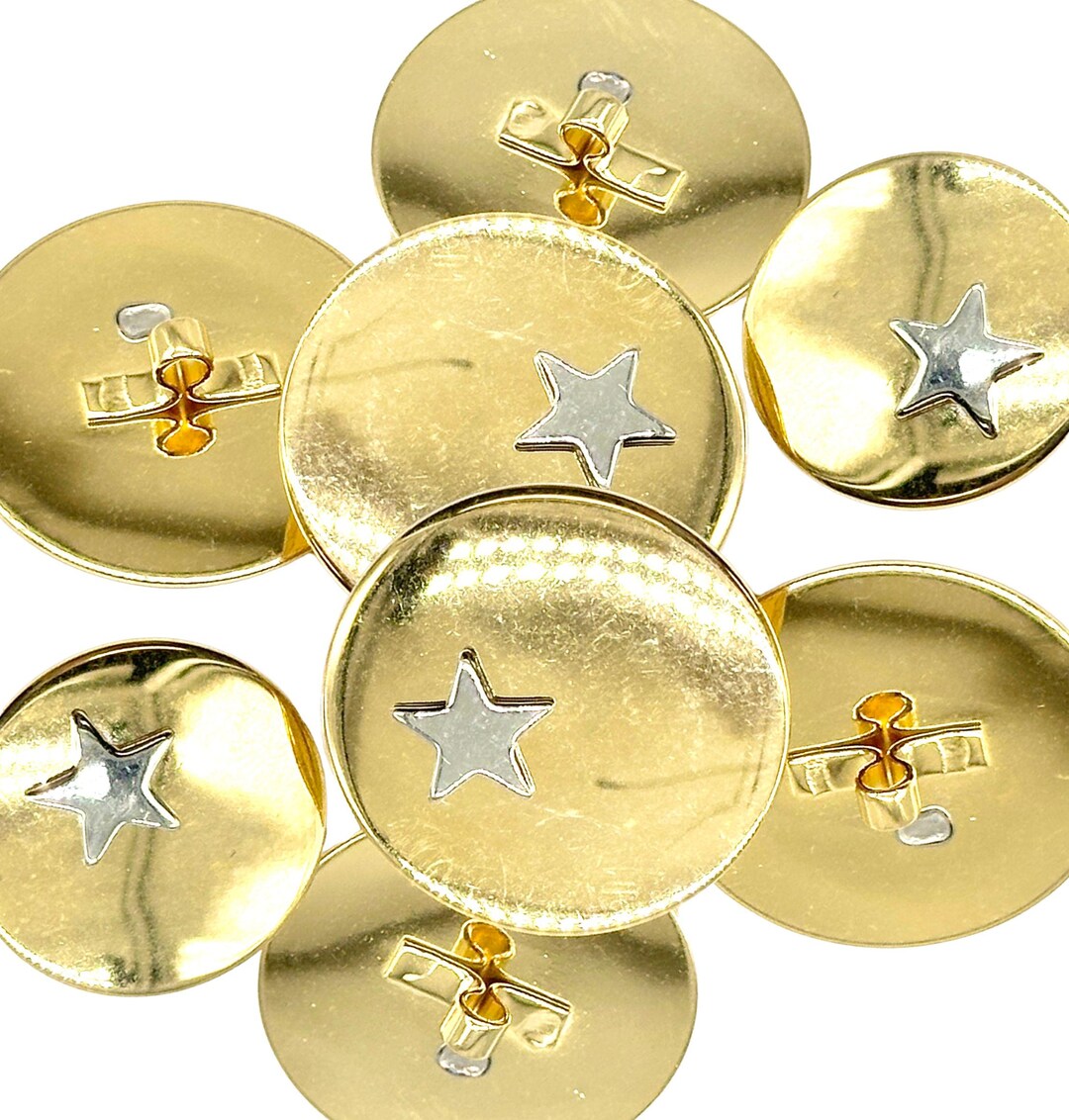 6 Pcs Vintage Gold Shank Buttons With Silver Star | Decorative Metal ...