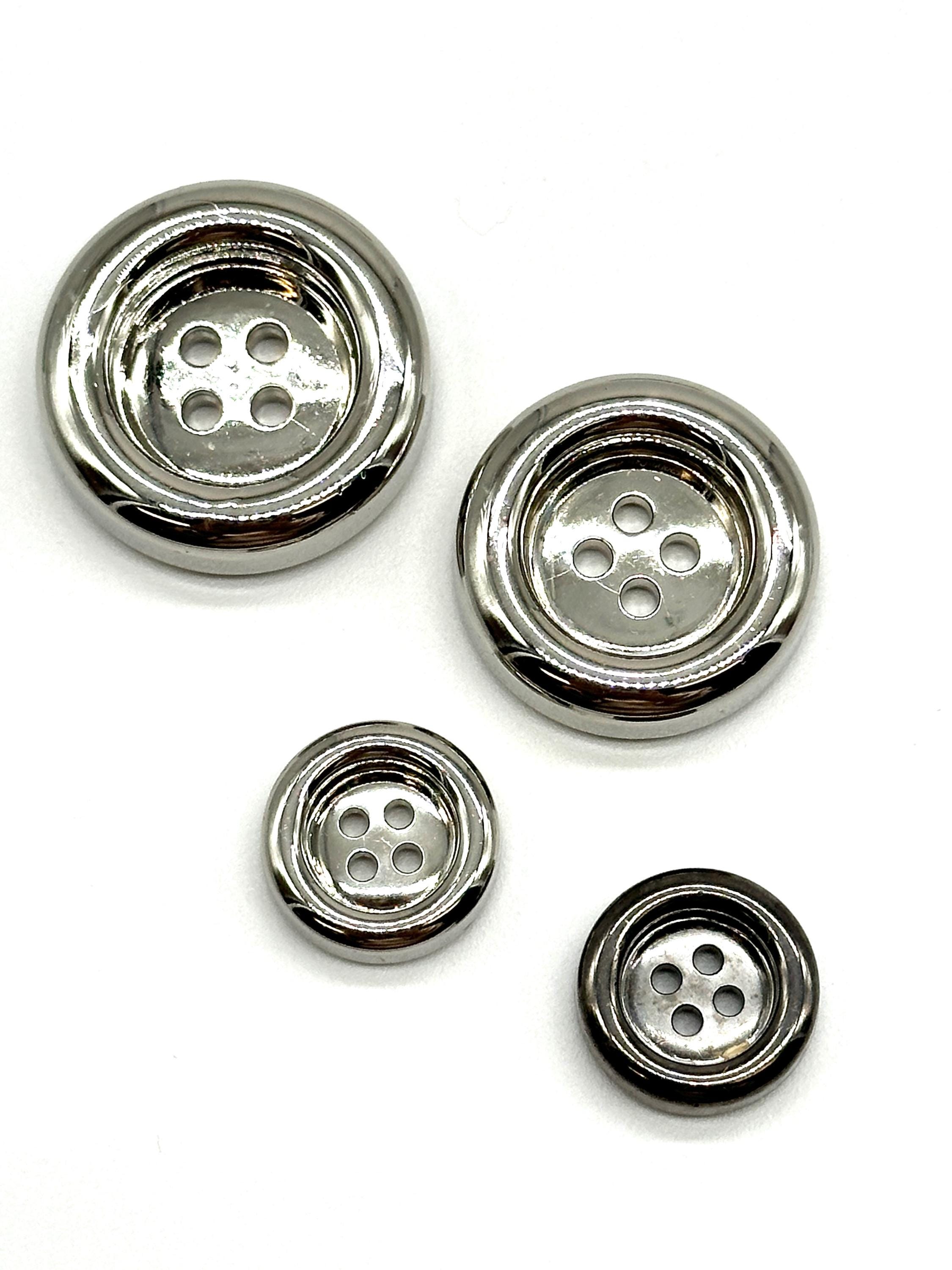 12 Pcs Vintage Silver & Gunmetal Buttons: Shiny Rim, 4-hole Sewing ...
