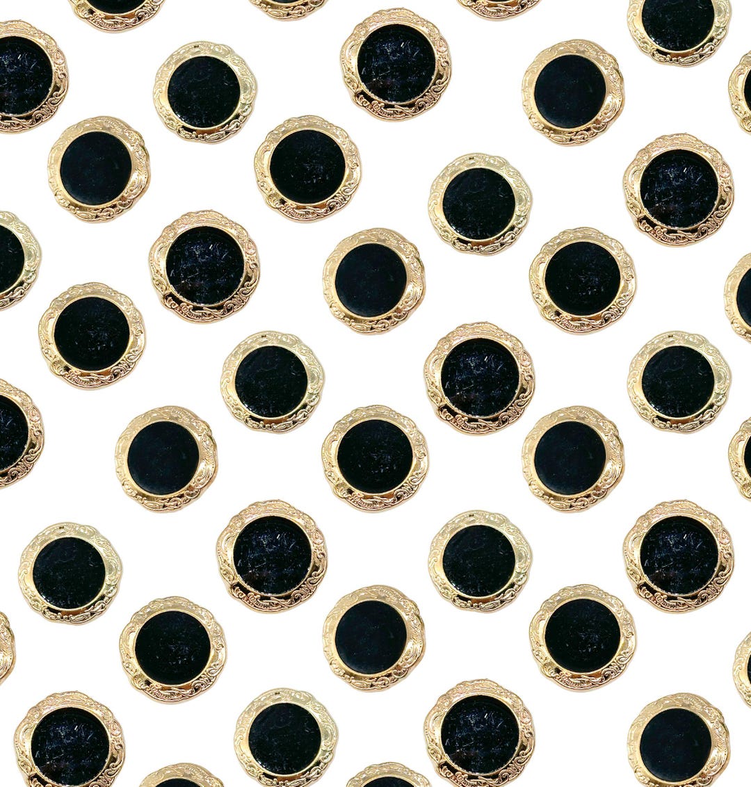 6 Pcs Vintage Baroque Shank Buttons Textured Gold Rim, Black Epoxy ...