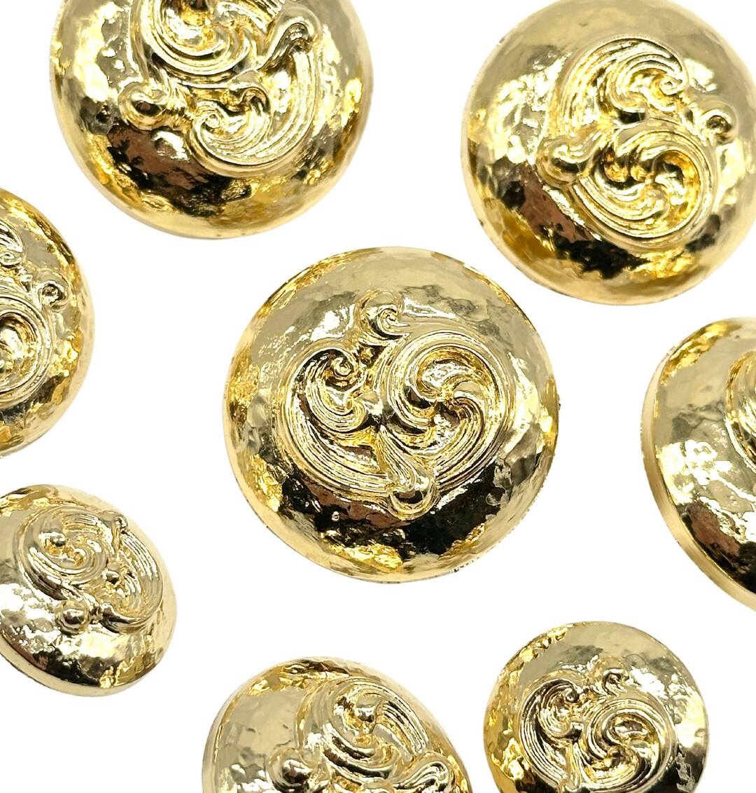 12 Pcs Vintage Gold Metal Shank Buttons With Embossed Scroll Pattern ...