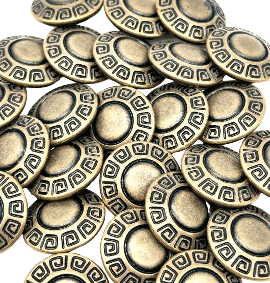 Vintage Greek Key Shank Buttons: Antique Brass Metal, 23mm (set of 12 ...