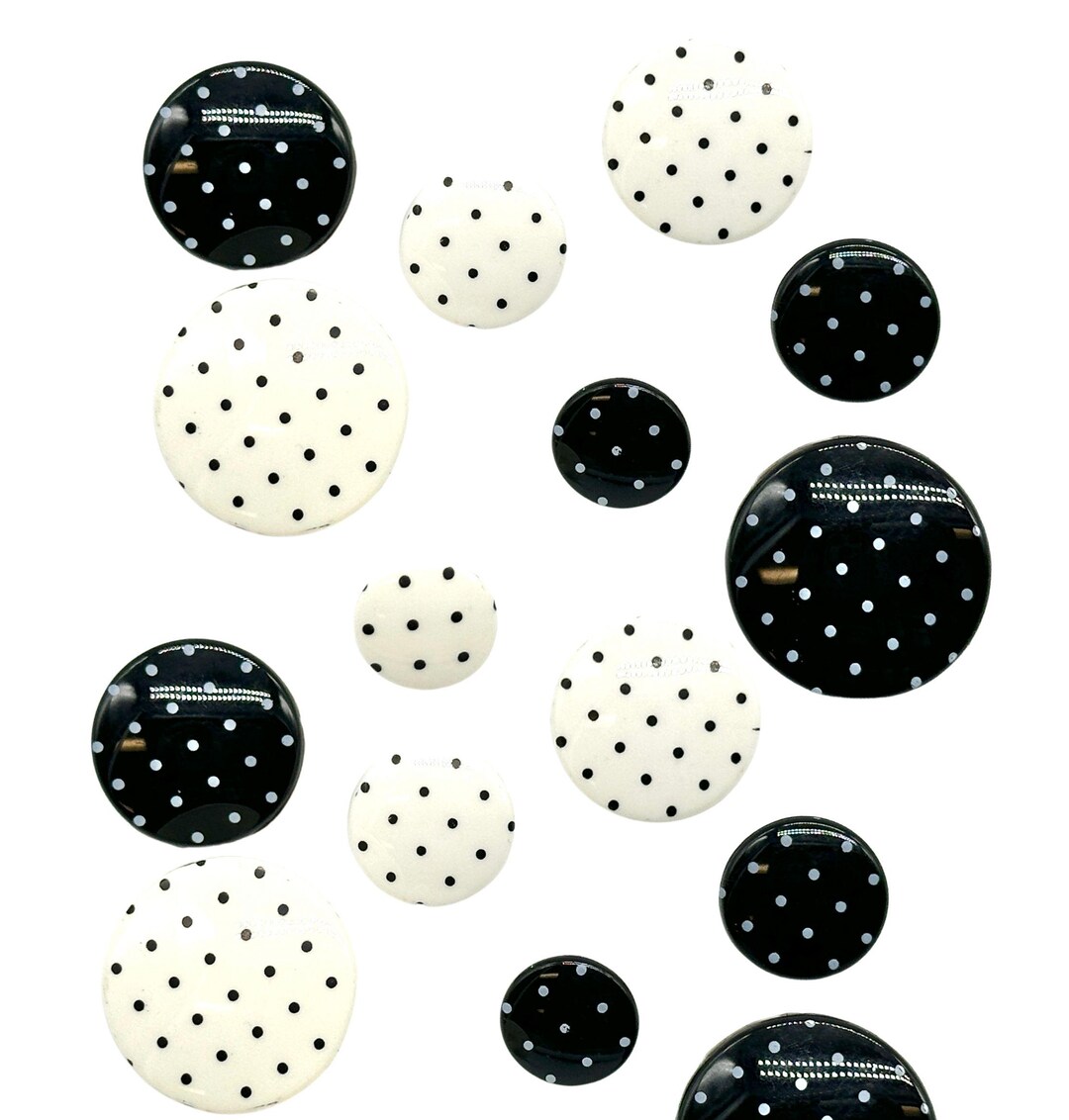 12 Pcs Vintage Polka Dot Shank Buttons - Black & White, Multiple Sizes ...