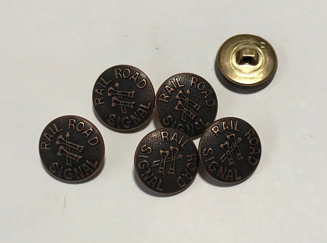 6 Buttons1package Vintage Logo railroad Signal Color is Ant Brass Metal ...