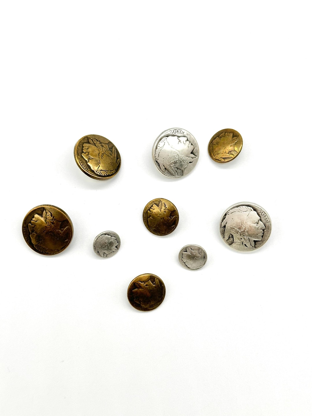 Vintage Indian Head Metal Shank Buttons: Antique Brass & Silver, Set of ...