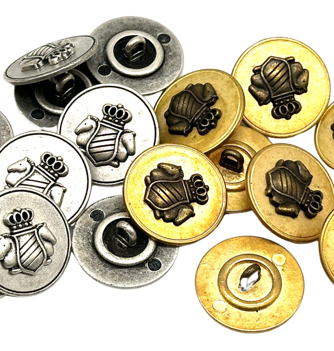 Vintage Emblem Shank Buttons: Gunmetal & Antique Silver, Set of 12 - Etsy