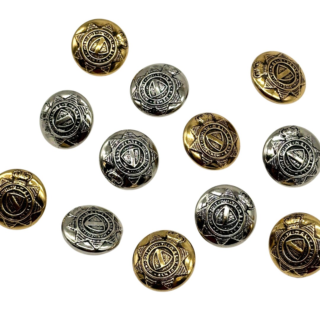 12 Vintage Royal Coat of Arms Buttons: Antique Gold & Silver Shank ...
