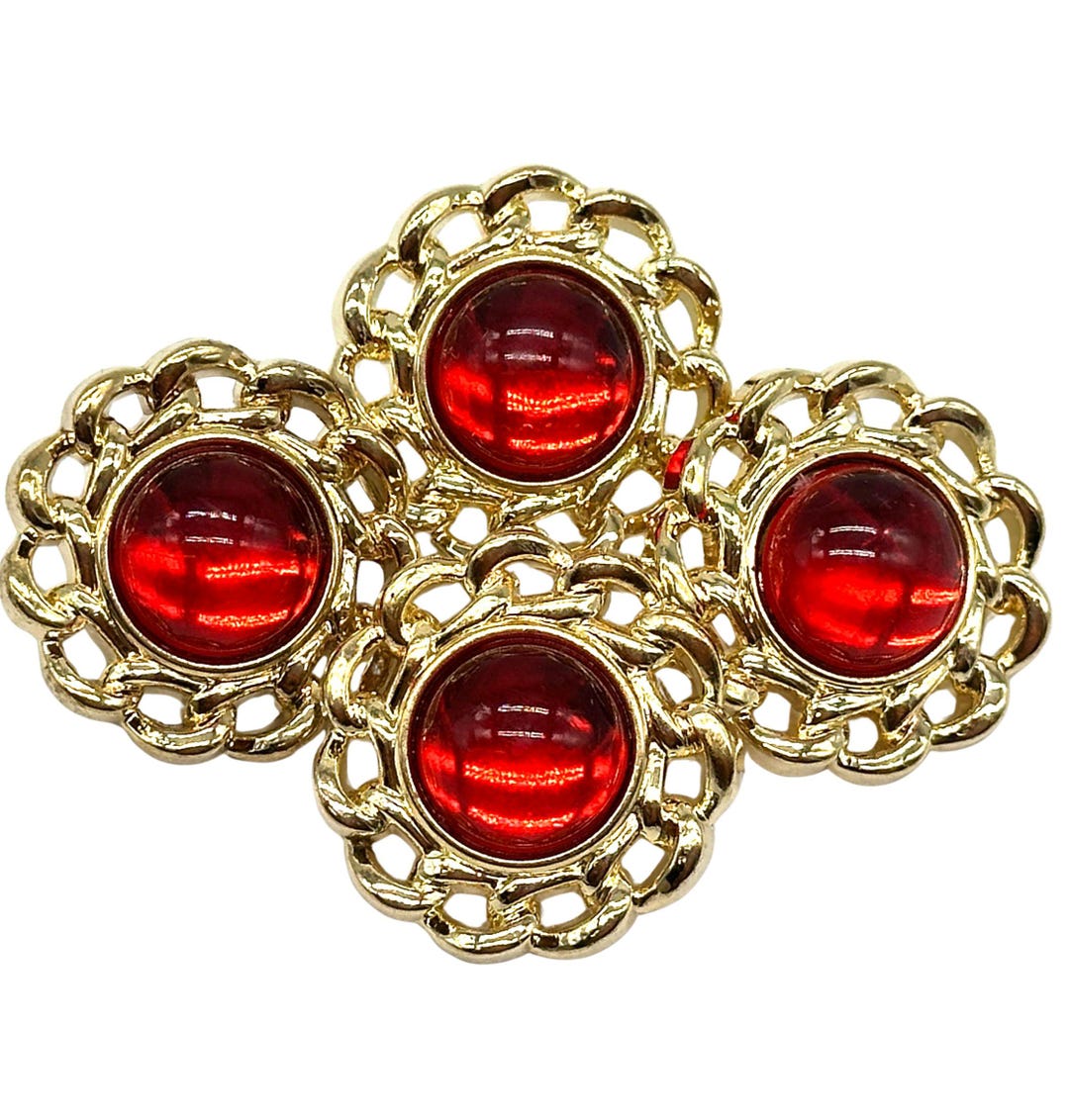 Vintage Gold Plated Buttons With Red Acrylic Center (6 Pcs) - Etsy