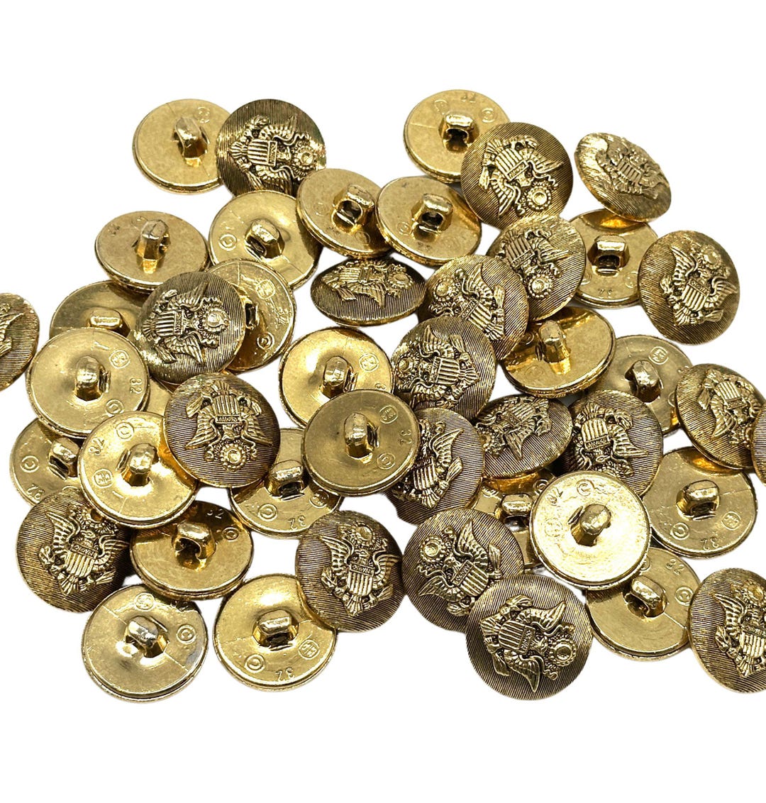 12 Pcs Vintage Military Eagle Crest Metal Shank Buttons Gold 20mm ...