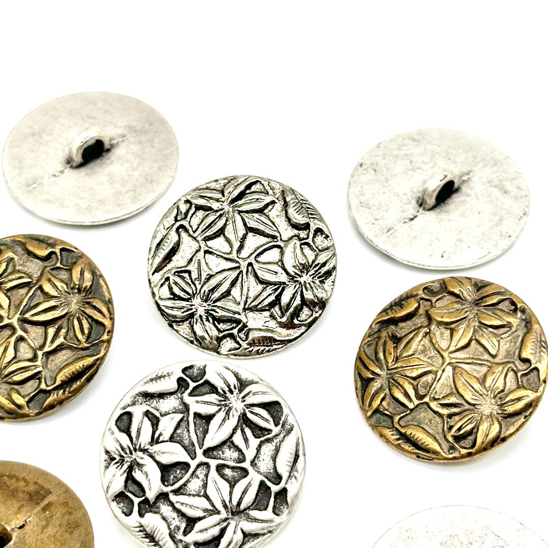 12 Vintage Floral Shank Buttons: Solid Metal Sewing Supplies - Etsy