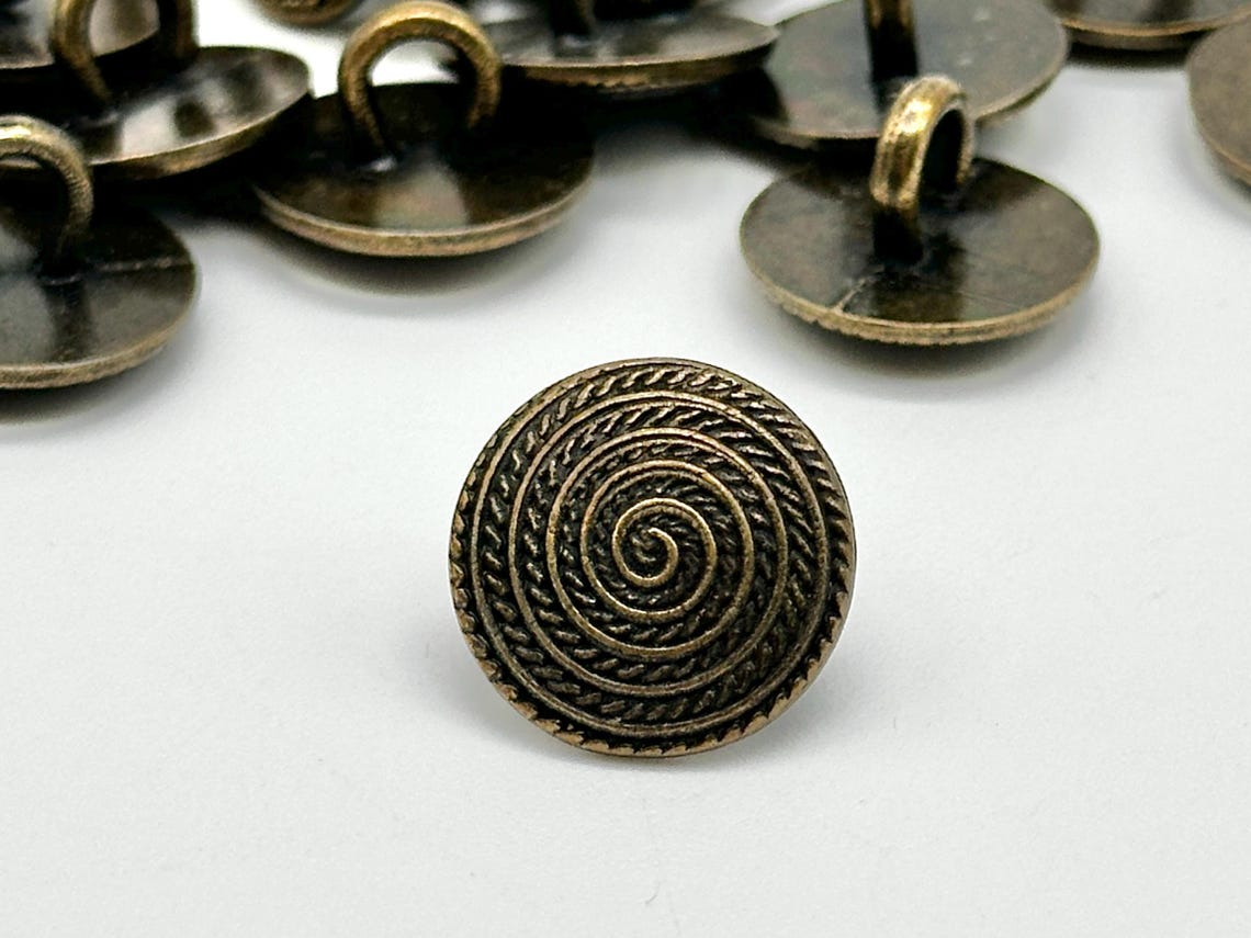 12 Vintage Coiled Rope Shank Buttons: Antique Brass or Silver, Made in ...